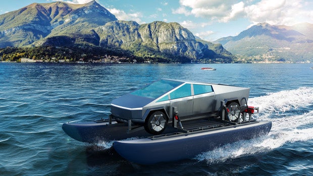 Un Cybertruck convertible en un catamarán